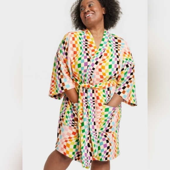 PRIDE | Intimates & Sleepwear | Pride Adult Rainbow Checkered Robe ...